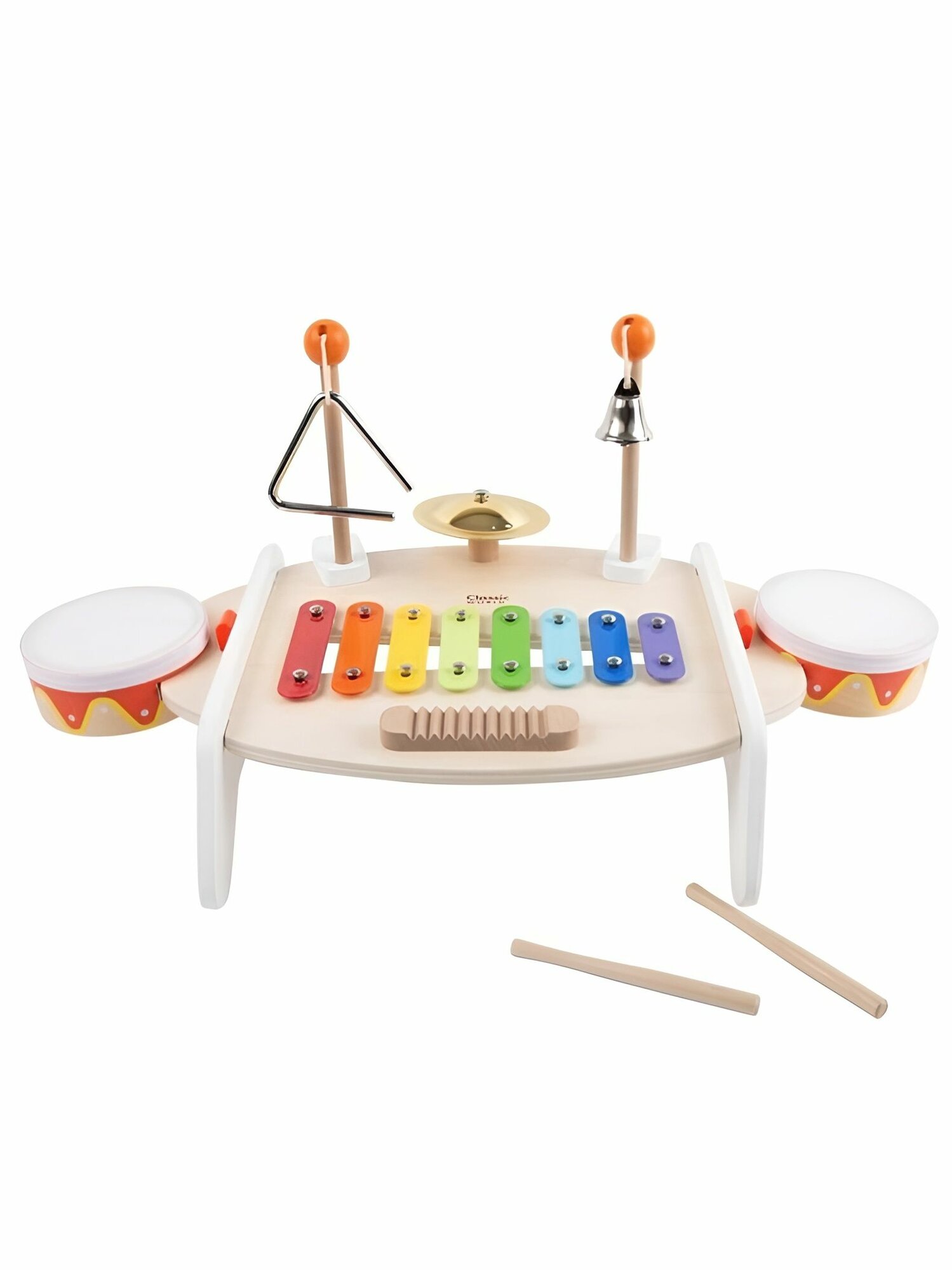 CLASSIC WORLD музыкальный стол Музыкальная радуга деревянный развивающий игровой центр с барабанами, ксилофоном и колокольчиком для детей от 2 лет