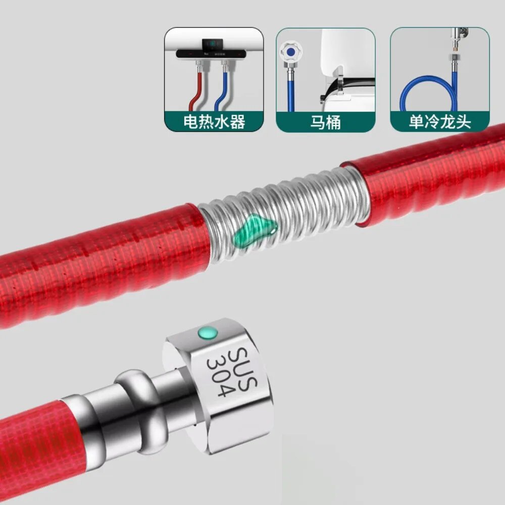 Водопроводный шланг из нержавеющей стали 50/60/80/100 см 50cm, Red-