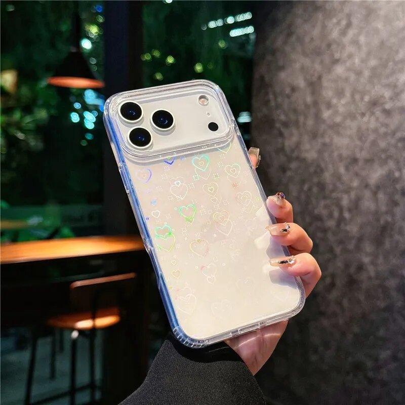 Подходит для чехла для мобильного телефона iPhone17 с лазерным рисунком любви+ Бесплатный подарок: Емкостный стилус с двойной головкой