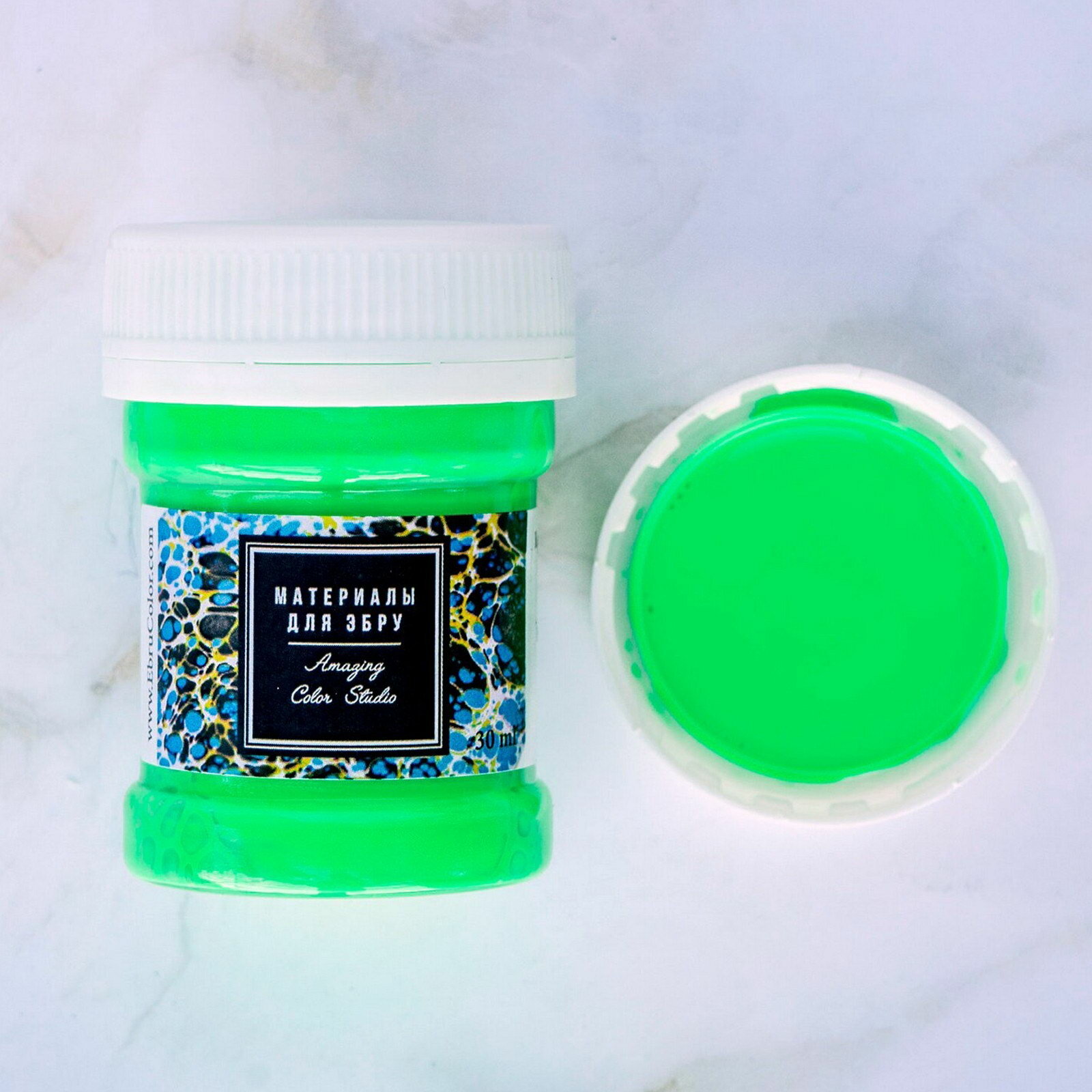 Краска для эбру, зелёный неон, 30 мл, цвет: зелёный, вид упаковки: пластиковая банка