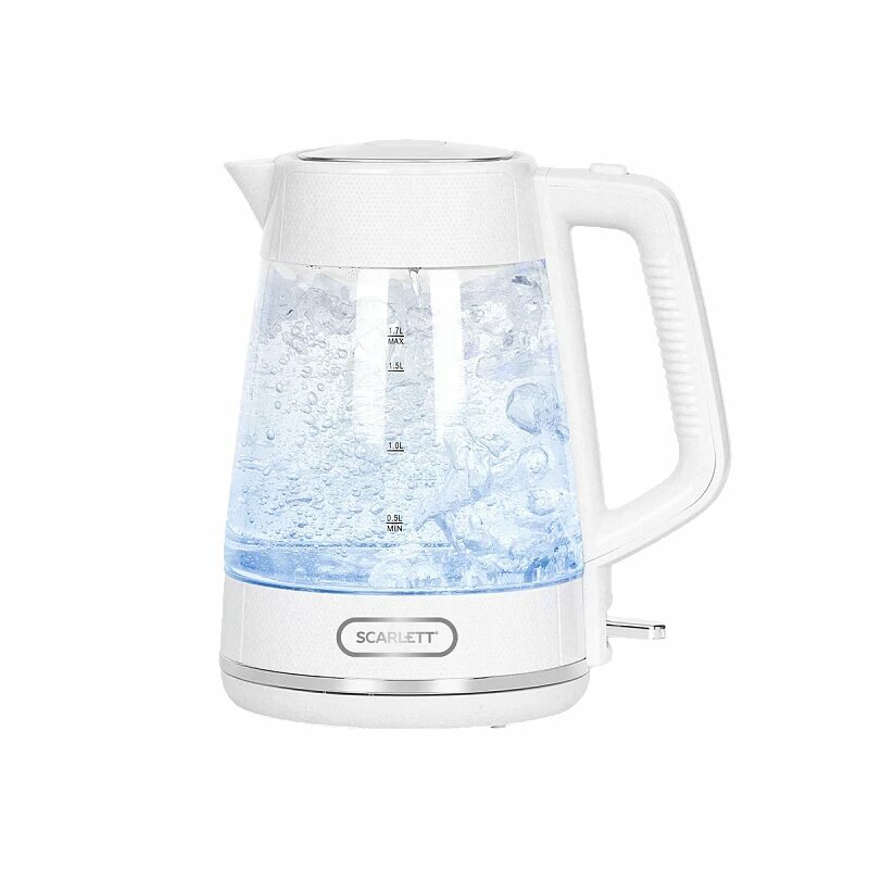 Электрочайник Scarlett "SC-EK27G104", 2200Вт, скрытый нагревательный элемент, 1.7л, белый