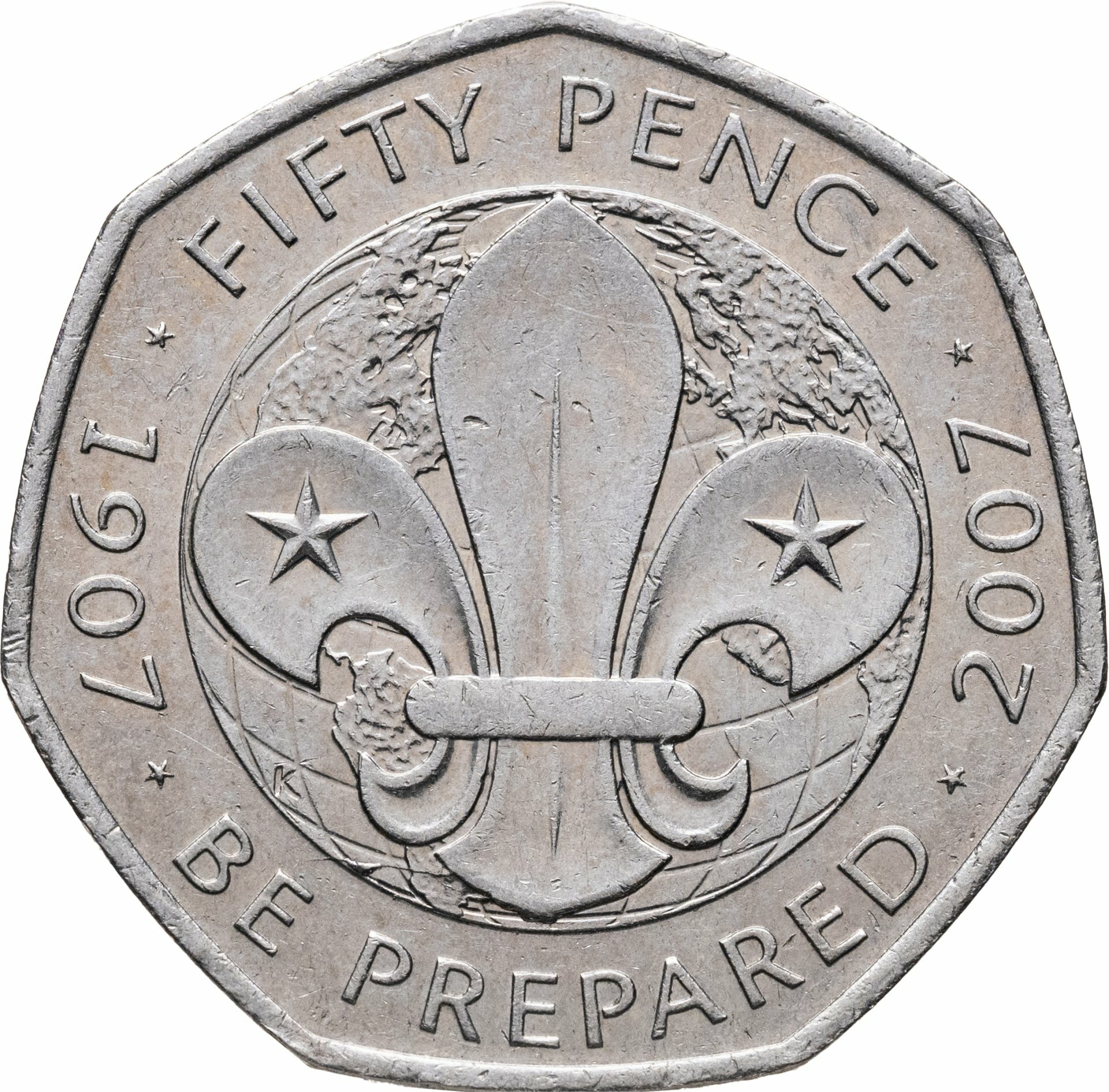 Великобритания 50 пенсов 2007 "100 лет со дня основания Скаутского движения", Мельхиор медь-никель, в сохранности AU