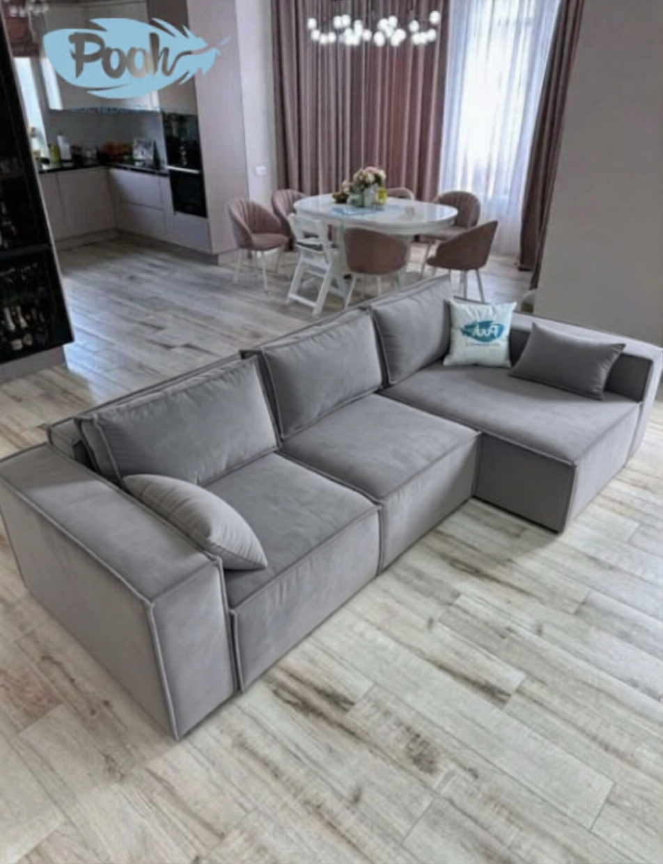 POOH Диван-кровать угловой Лофт velour Gray, механизм еврокнижка