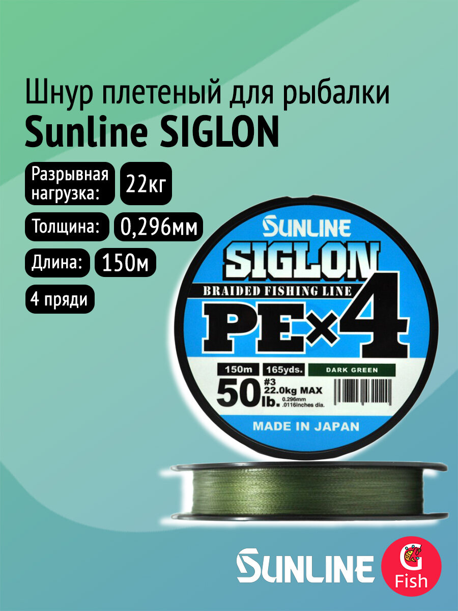 Плетеный шнур для рыбалки Sunline SIGLON PE 4 150M(Dark Green) #3/50LB