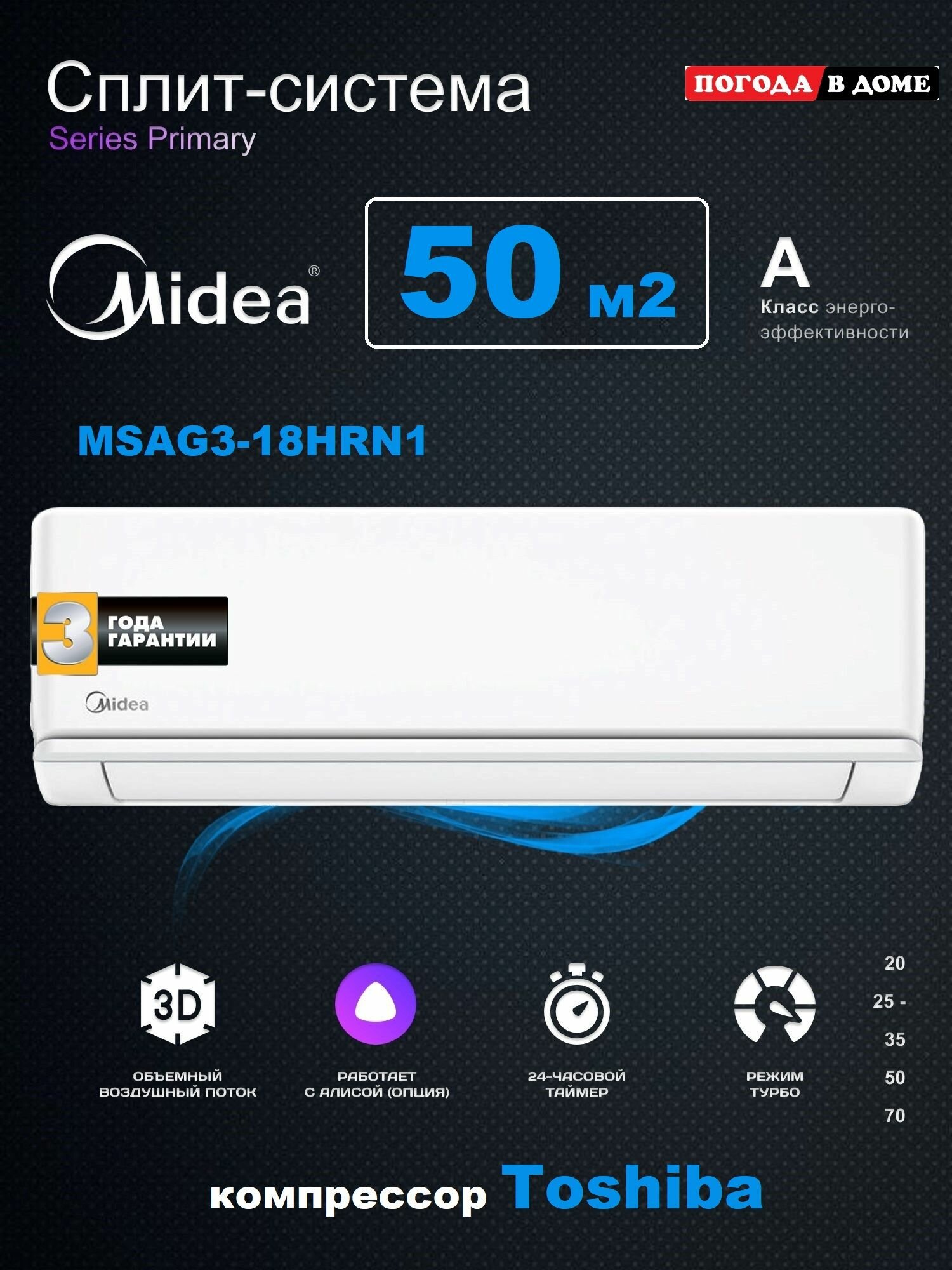 Сплит-система Midea MSAG3-18HRN1/MSAG3-18HRN1-0