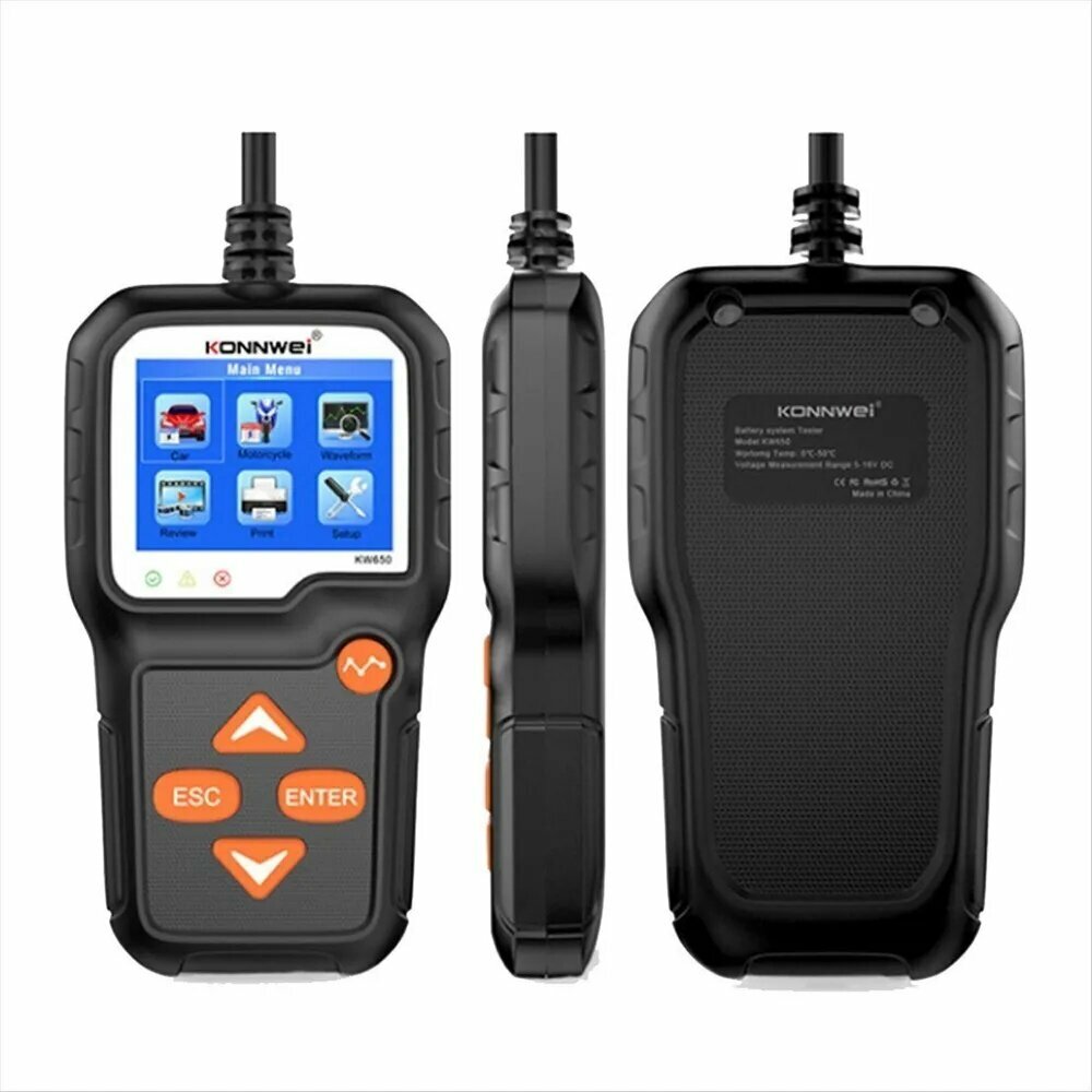 KONNWEI KW650 6V-12V Тестер Автомобильного Аккумулятора 100-2000CCA