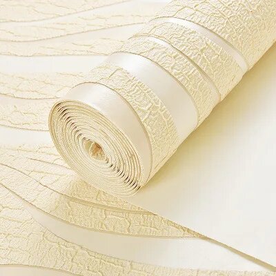 Бумажные обои DZQ волнистые полосатые для гостиной Beige, 9.5mx53cm
