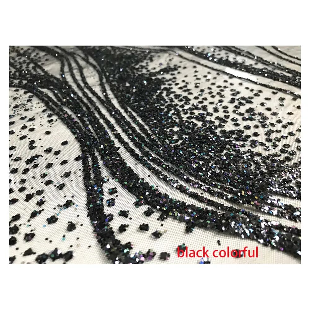 Сетчатая ткань с блестками, золотой, полиэстер Черный, black colorful