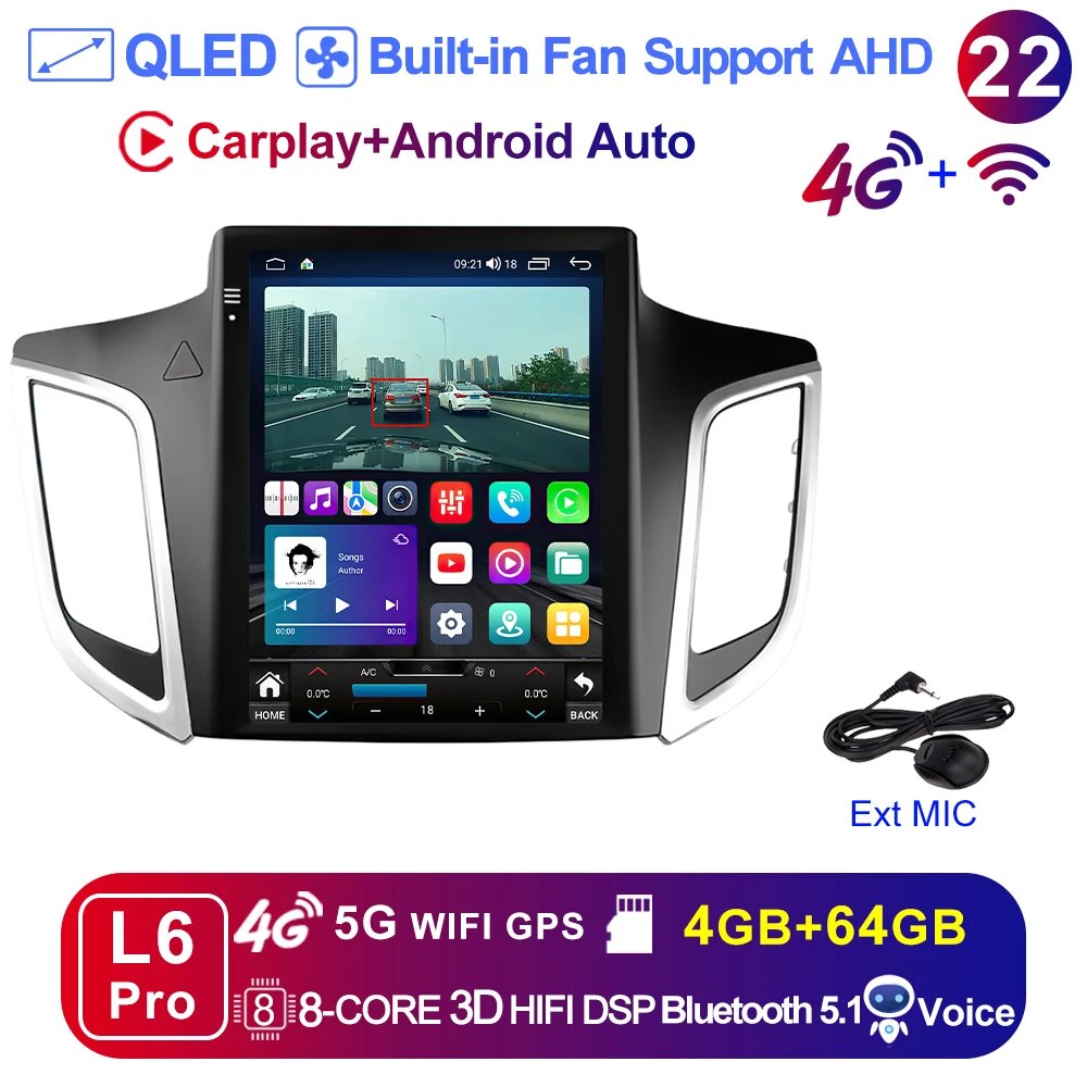 LEHX Pro 4G для экрана в стиле Tesla Android 14, автомобильное радио для Hyundai Creta IX25 2015-2019, мультимедийный Carplay, 2Din, GPS, стерео