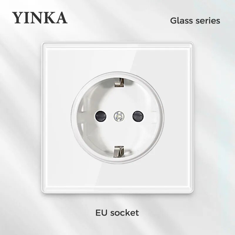 Розетка настенная YINKA EU, стекло, WHITE