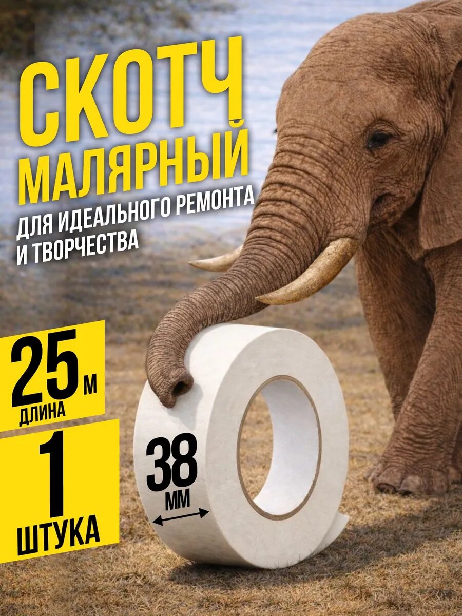 Малярная лента / скотч прочный 38 мм х 25 м / 1 шт