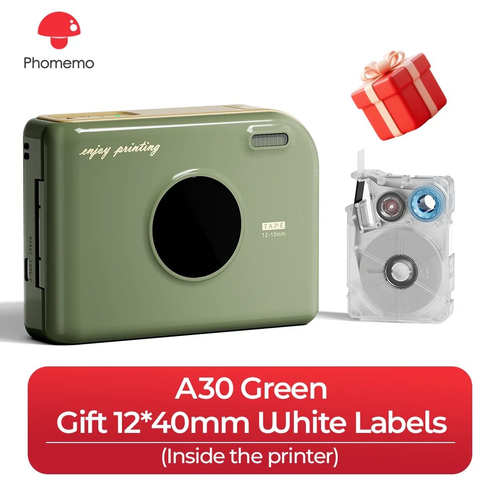 Беспроводной мини-термопринтер Phomemo A30 для печати этикеток, портативная машина для нанесения клейких этикеток и штрихкодов для дома, школы и офиса