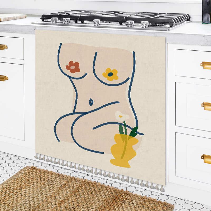 Пылезащитная шторка для шкафов и обувниц, раскрашенная вручную шторка для кухонной двери, тканевая шторка на липучке, шторка для шкафа, не требует сверления.