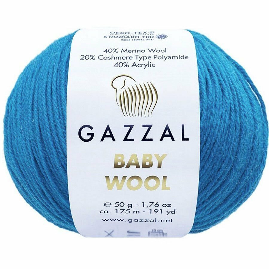Пряжа Gazzal BABY WOOL 822 т. бирюза (5 мотков)