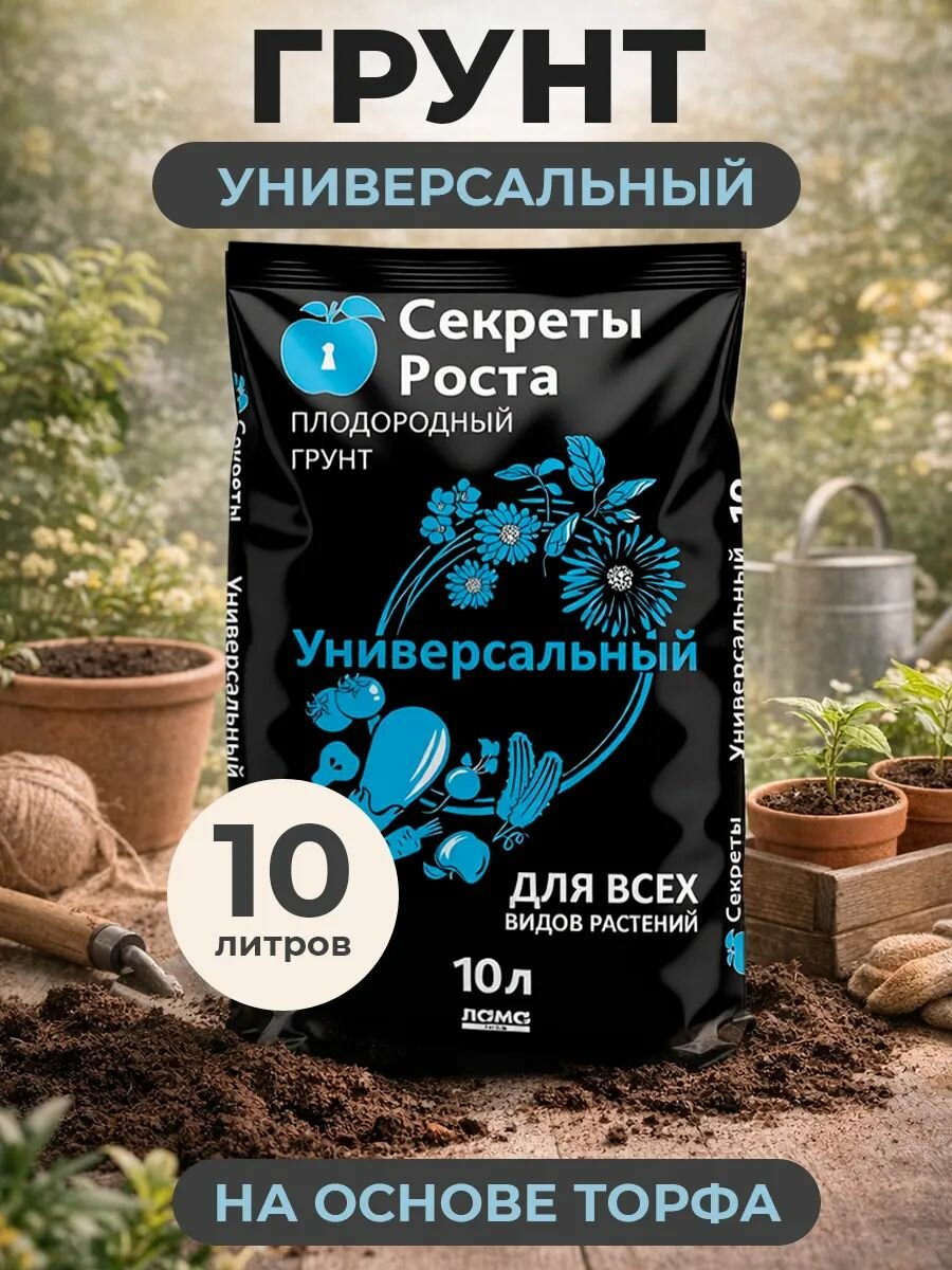 Плодородный грунт Секреты роста "Универсальный" для всех видов растений, Лама Торф, 10л