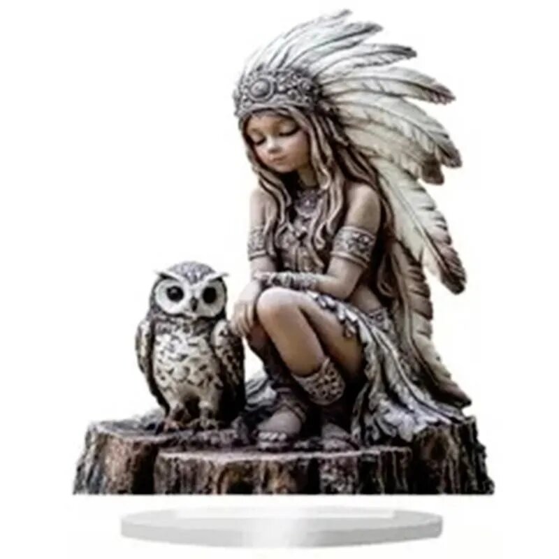 Акриловая фигурка индийской девочки с совой, - D
