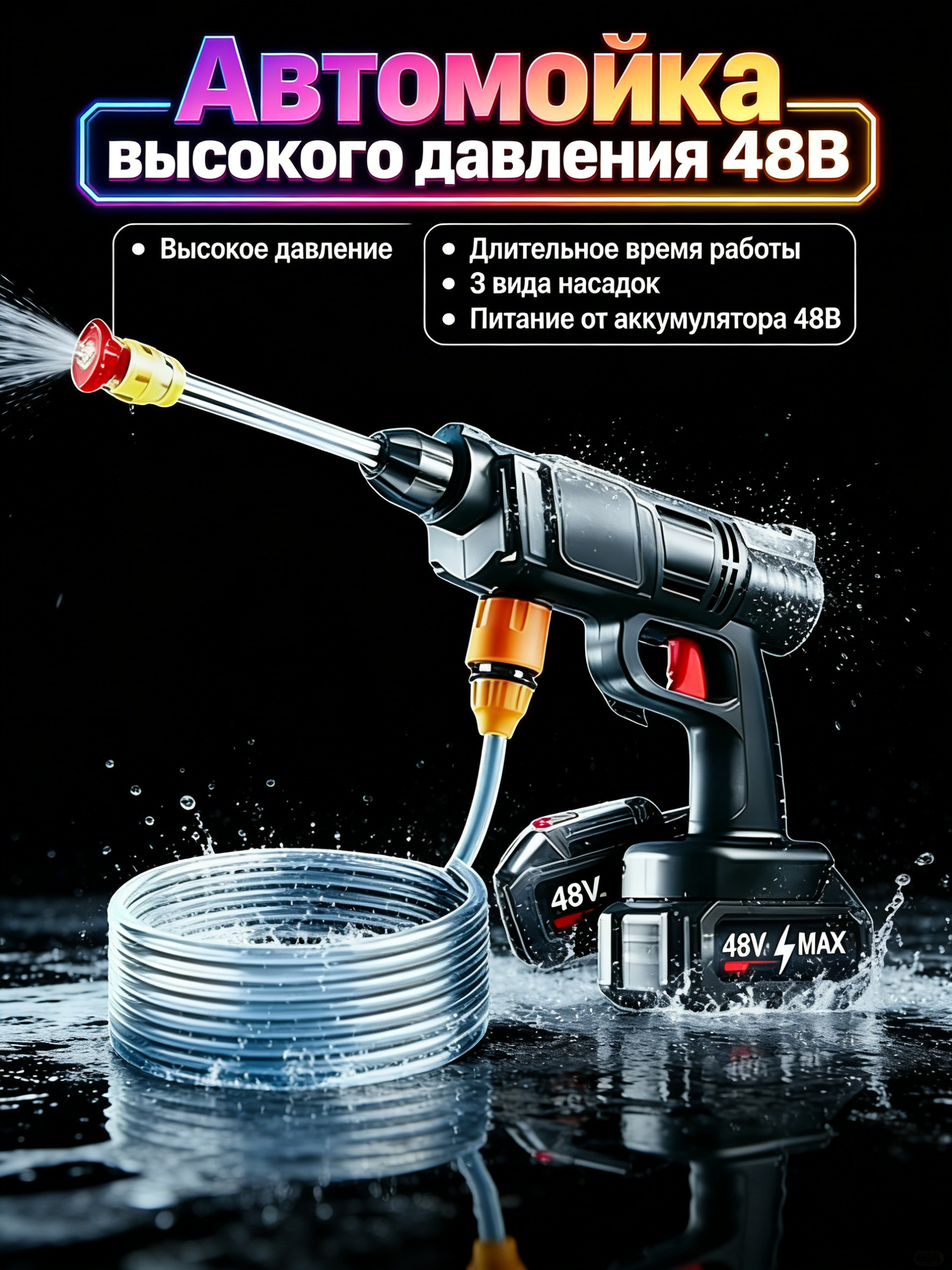 Аккумуляторная автомойка высокого давления с кейсом 2 аккумулятора. Минимойка