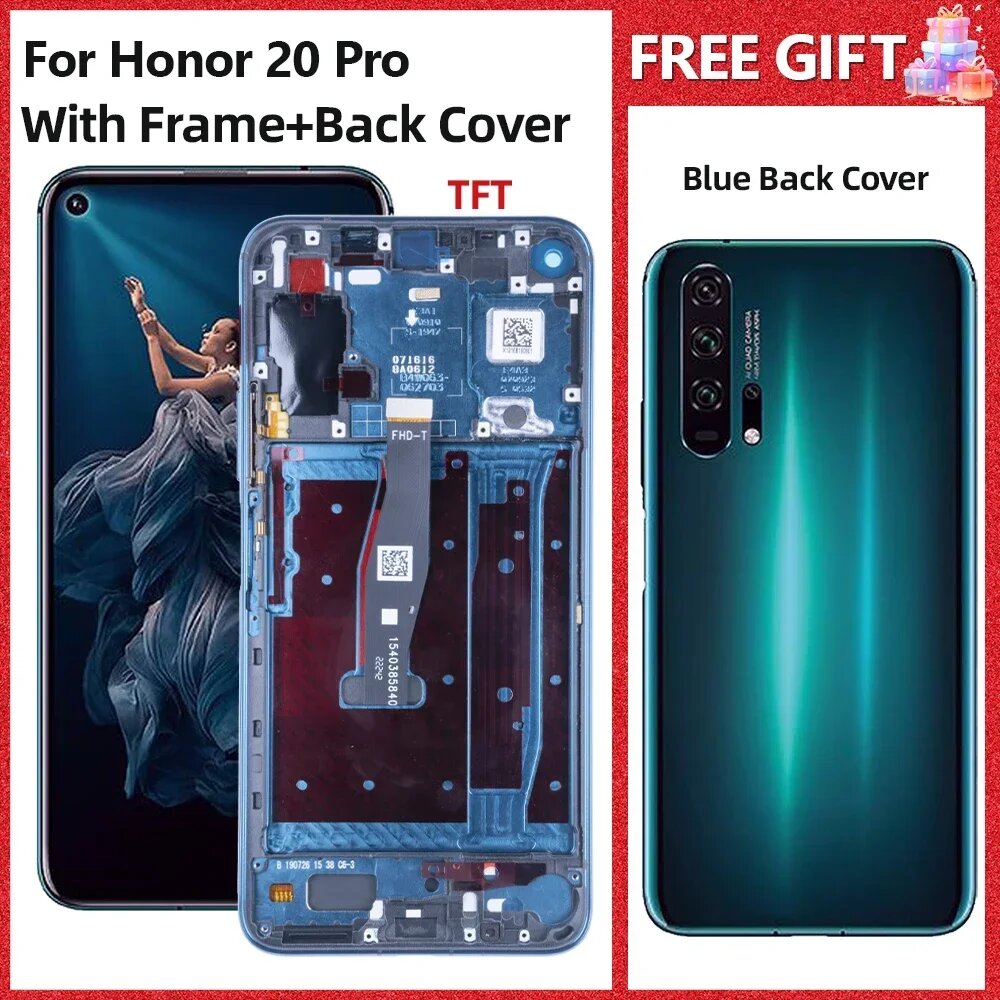 Качество AAA + 6,26 "ЖК-дисплей для Huawei Honor 20 Pro, замена дигитайзера сенсорного TFT Blue Kit