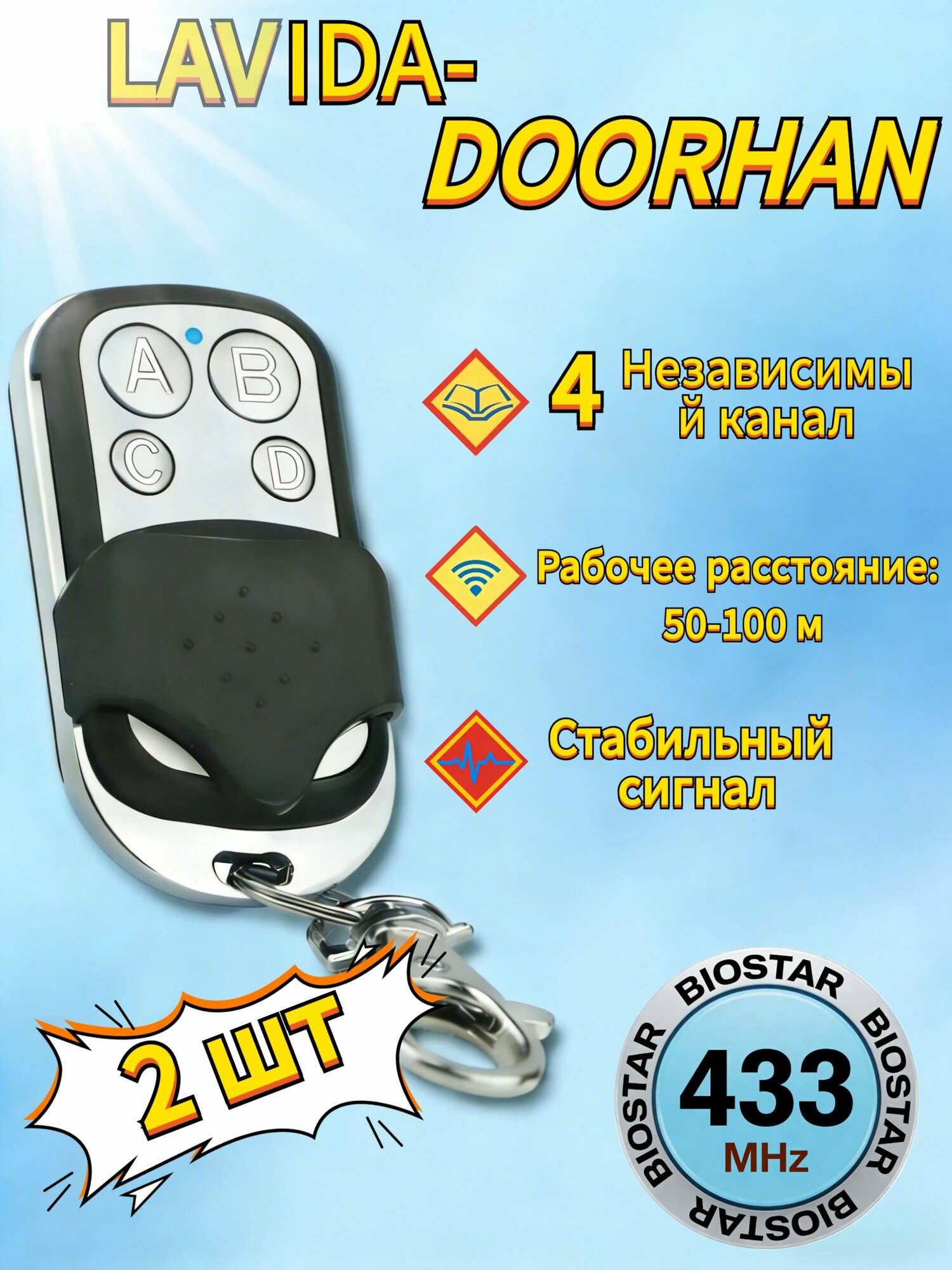 Универсальный пульт для ворот и шлагбаума DoorHan, двухканальный, 433 МГц, дистанционное управление, совместим с DoorHan TRANSMITTER-4PRO