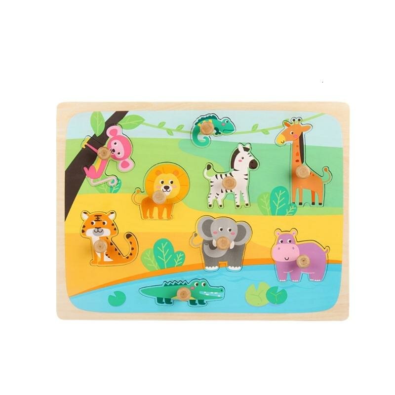 Многокрасочный деревянный пазл-игрушка для детей, Лесные животные