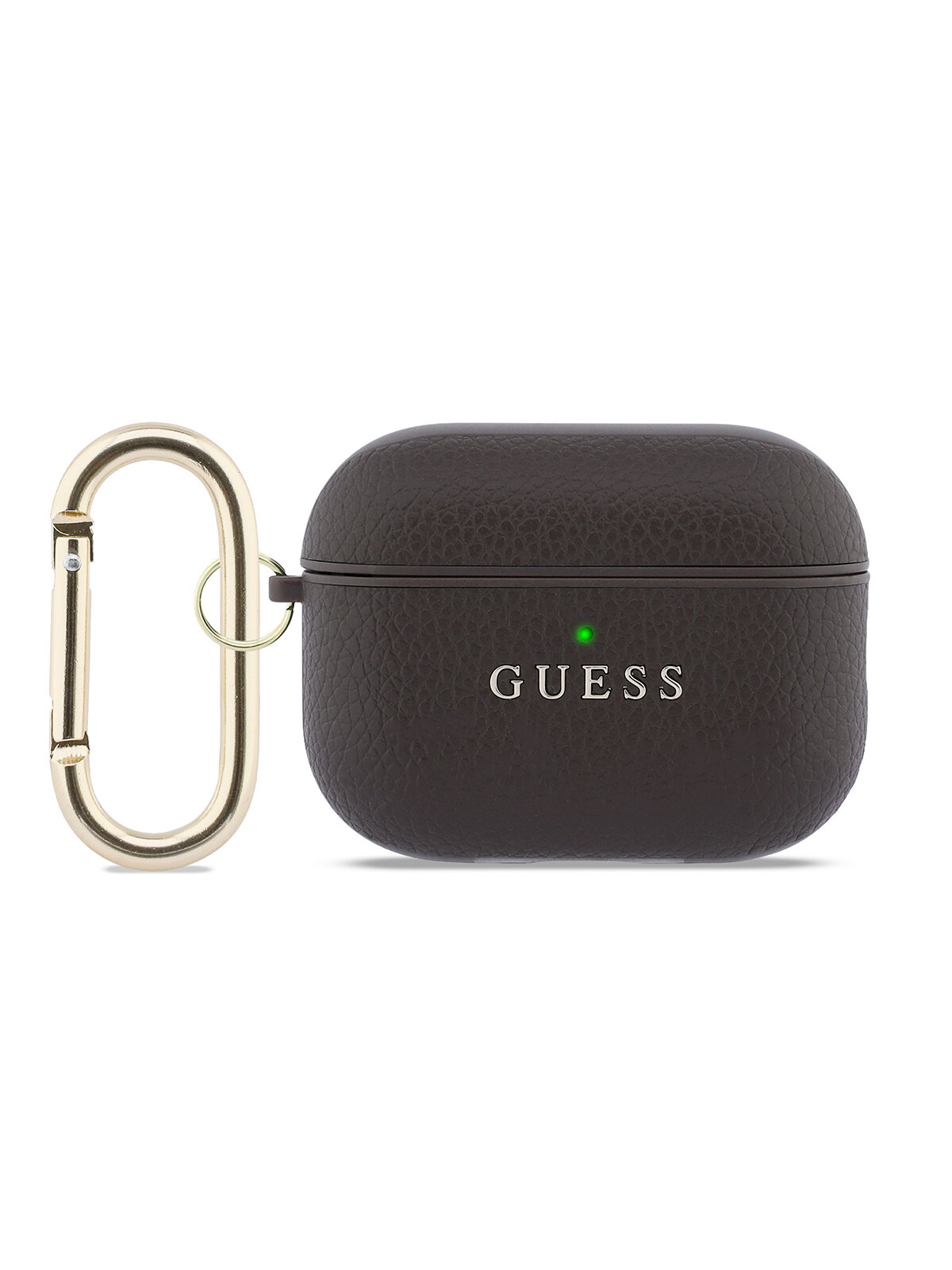 Чехол Guess для Airpods Pro 3, из зернистой экокожи, с металлическим карабином, коричневый