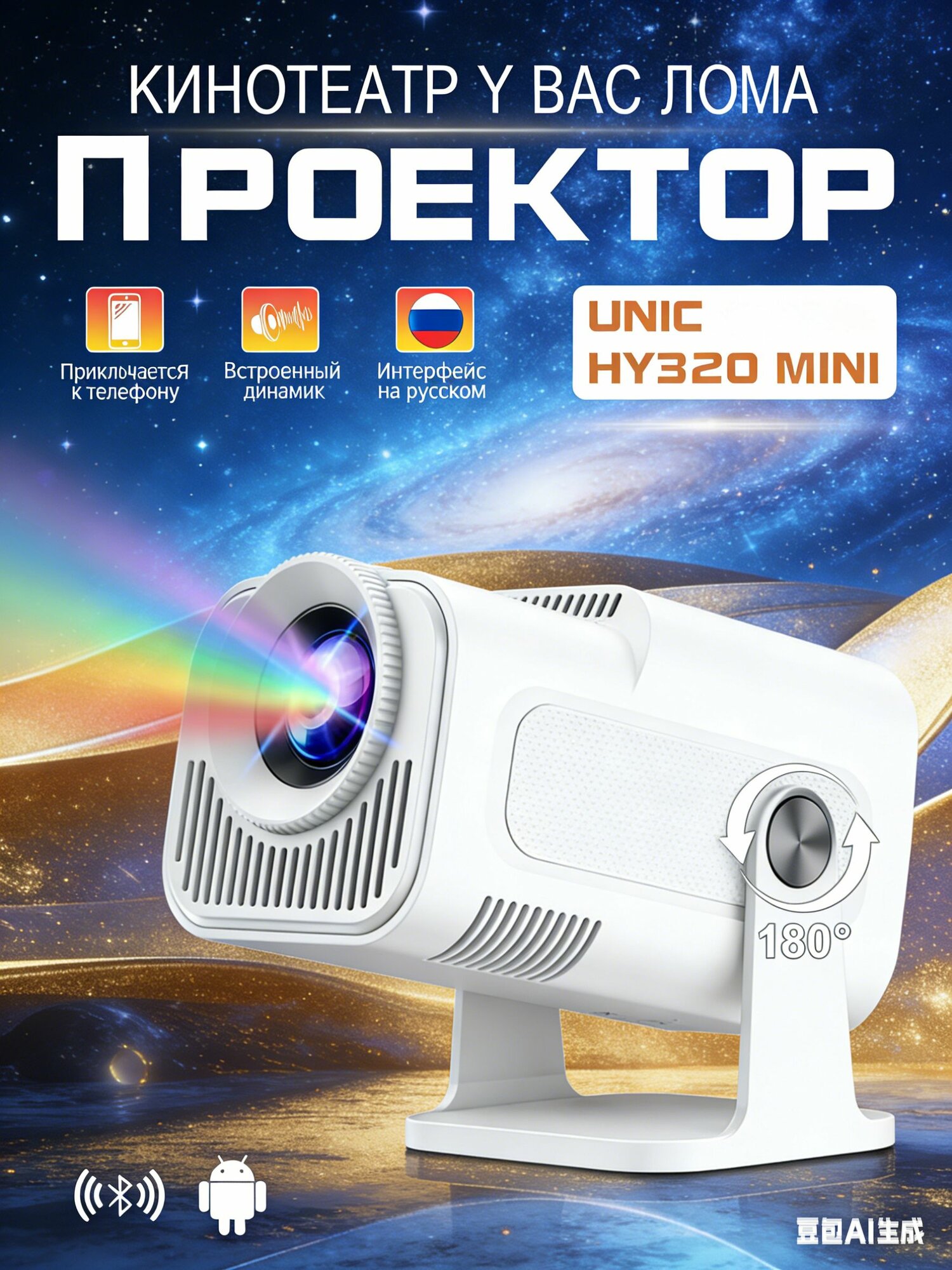 Проектор для фильмов с телефона домашний мини; Проектор HY320Mini, 1LCD.