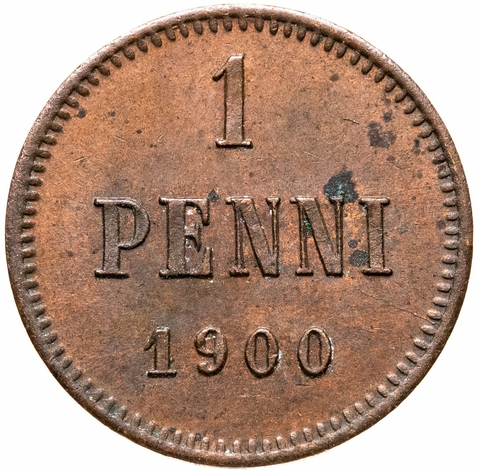 1 пенни penni 1900 Российская Финляндия, Медь, в сохранности AU