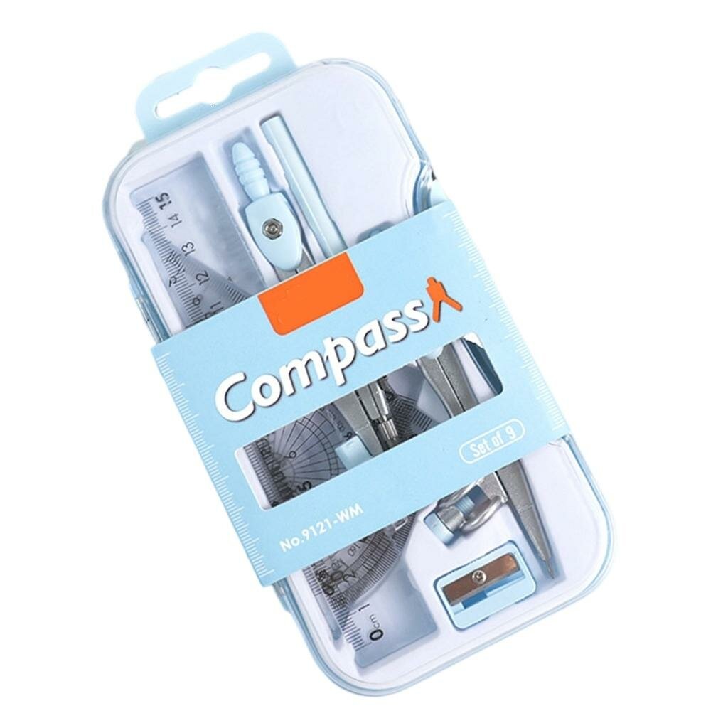 Набор чертёжных инструментов (циркуль и линейка), Синий