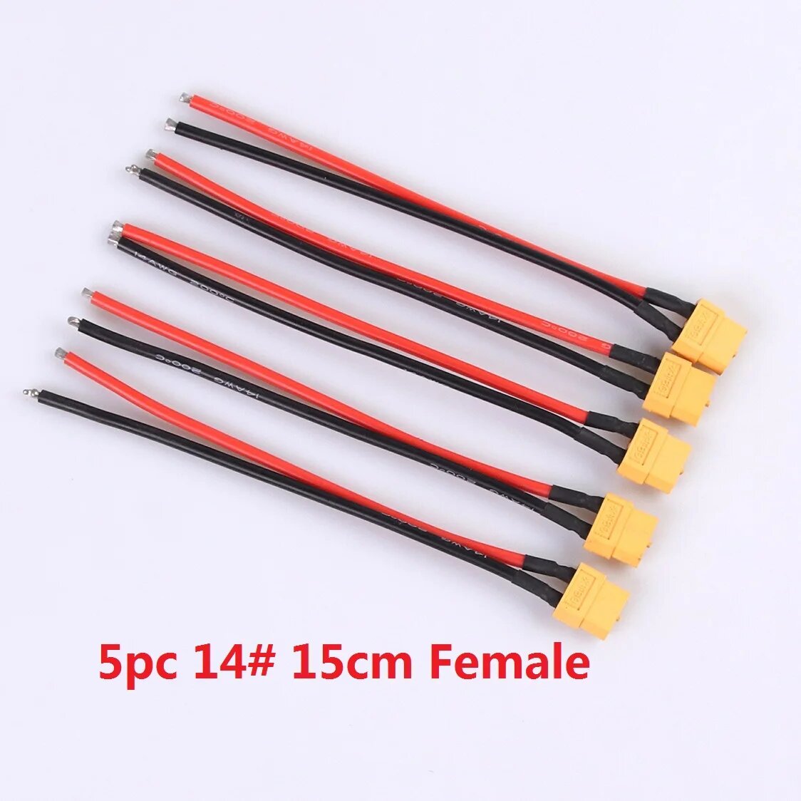 5шт XT60 Female 14AWG 15см, красный/черный