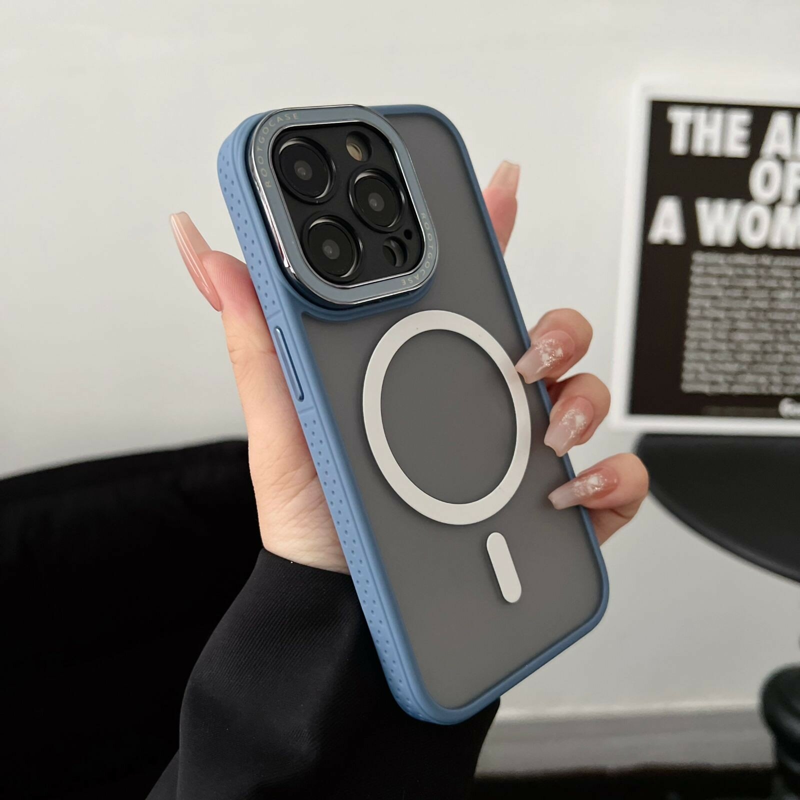 Чехол MyPads Buff для iPhone 13 Pro Max противоударный с защитой камеры, синий
