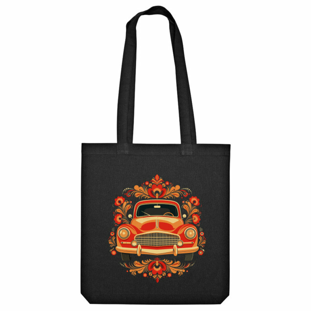 Сумка «Ретро автомобиль - хохлома, русский стиль» (черный)