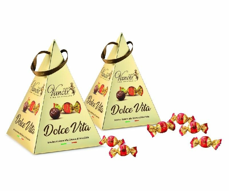 Конфеты VANOIR "DOLCE VITA" пралине с кремовой начинкой из лесного ореха, красная пирамидка /картон/ 205г