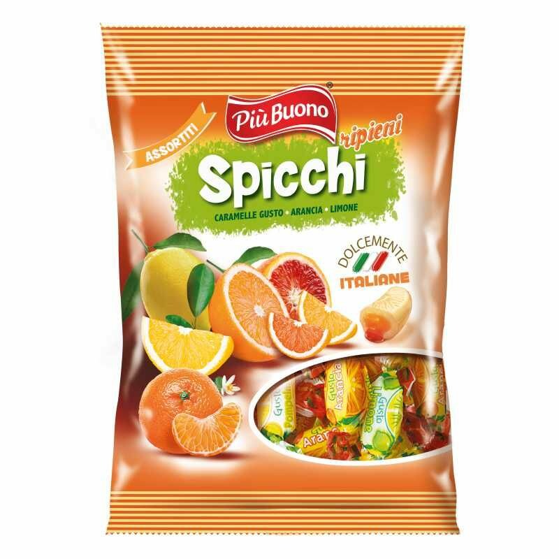 Конфеты PIU BUONO карамель с жидким центром - цитрусовое ассорти /пакет/ 175г