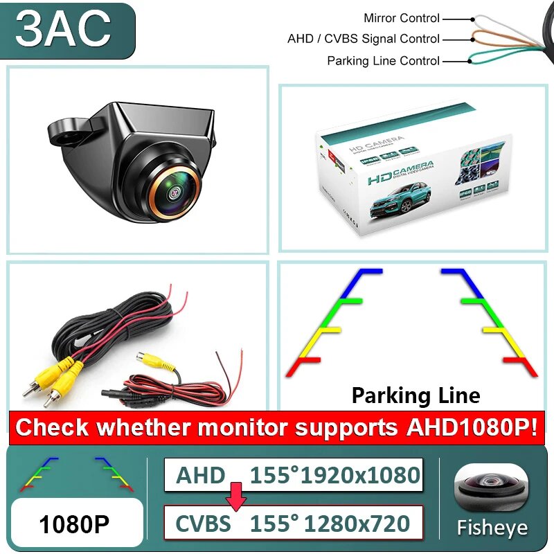 Камера заднего вида GreenYi AHD 1080P с углом обзора градусов и функцией ночного Black-AHD1080P