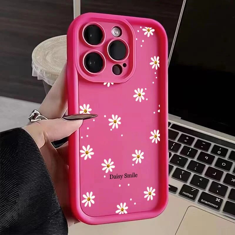 Мягкий Матовый Чехол С Графическим Принтом Ромашек Для iPhone 13 11 12 14 15 Pro Max XR 8 7 Plus SE 2022 2020 X XS Max