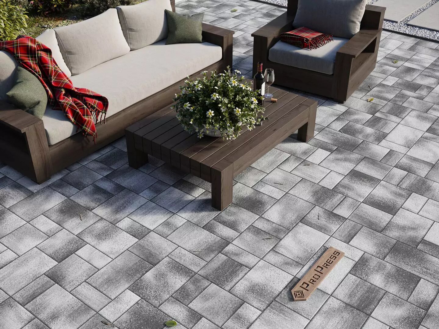 Тротуарная плитка Лэндхаус №15 "Антрацит" 40 мм гранитная