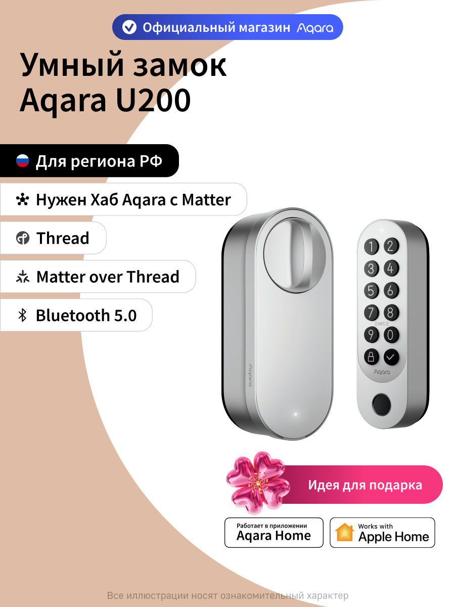 Умный дверной замок Aqara U200, EL-D02D, умный дом, Matter other Thread, серый