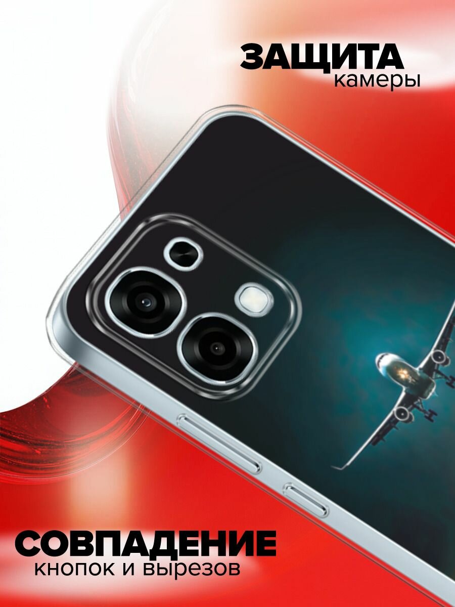 Чехол на Oppo A6 Pro / Оппо A6 Про с принтом Взлет самолета ночью — фото 1