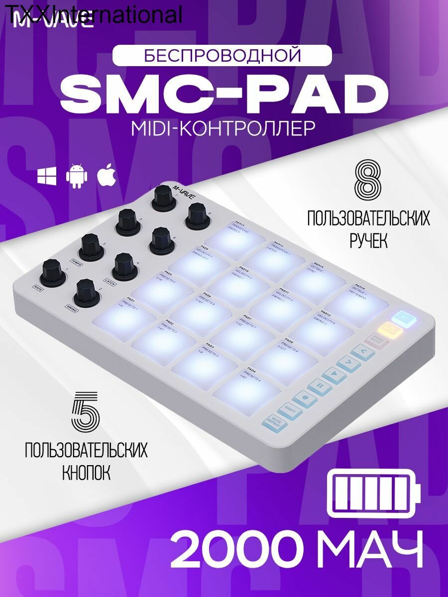 Беспроводной MIDI-контроллер M-VAVE SMC-PAD, MIDI-контроллер с RGB-подсветкой клавиатуры