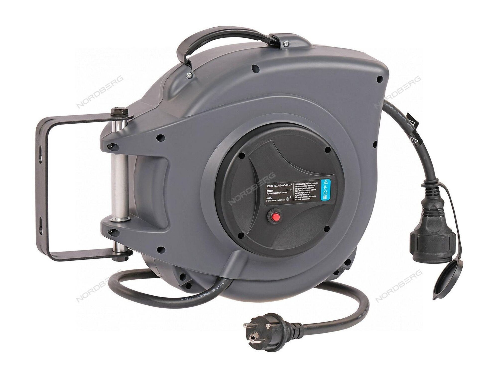 Удлинитель электрический на инерционной катушке NORDBERG 15+1 м, 3x2,5 кв мм 2515-2,5