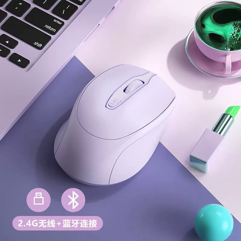 Лилаковая двухканальная беспроводная мышь с тихими кнопками Bluetooth 2.4G для Dell Lenovo Xiaomi Apple