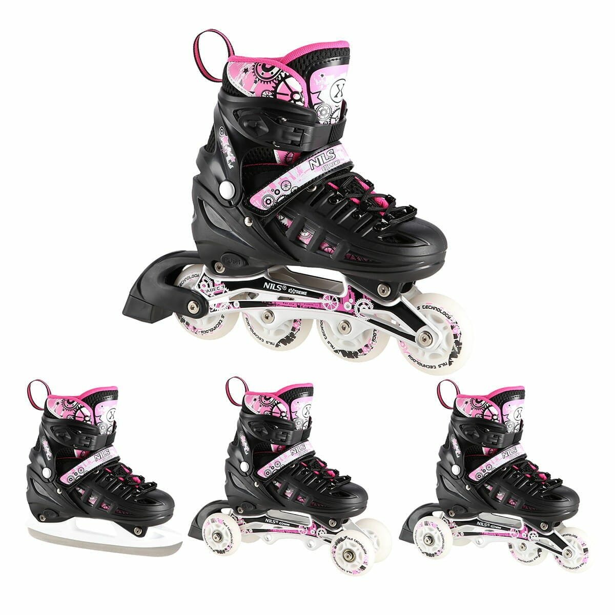 DECATHLON ролики Nils Extreme NH10905, розовый/черный, размер 39/42, светящиеся колеса
