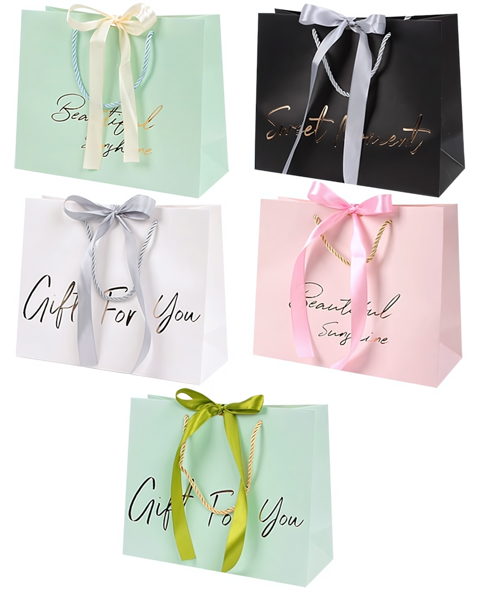 Пакет подарочный 24,5х19,5х9,5 см, тиснение фольгой золото, с лентой, разноцветный принт