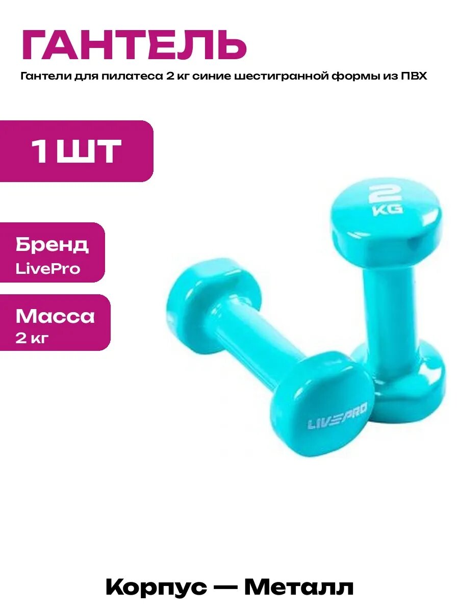 Гантели 2 кг синие гексагон для функционального тренинга ПВХ