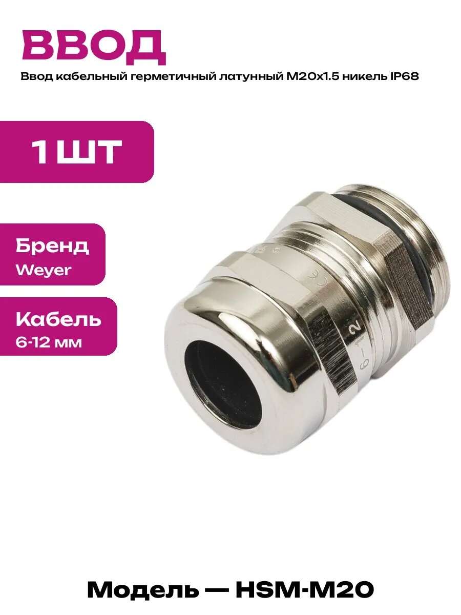 Кабельный ввод HSM-M20 латунь никелированная гермоввод IP68