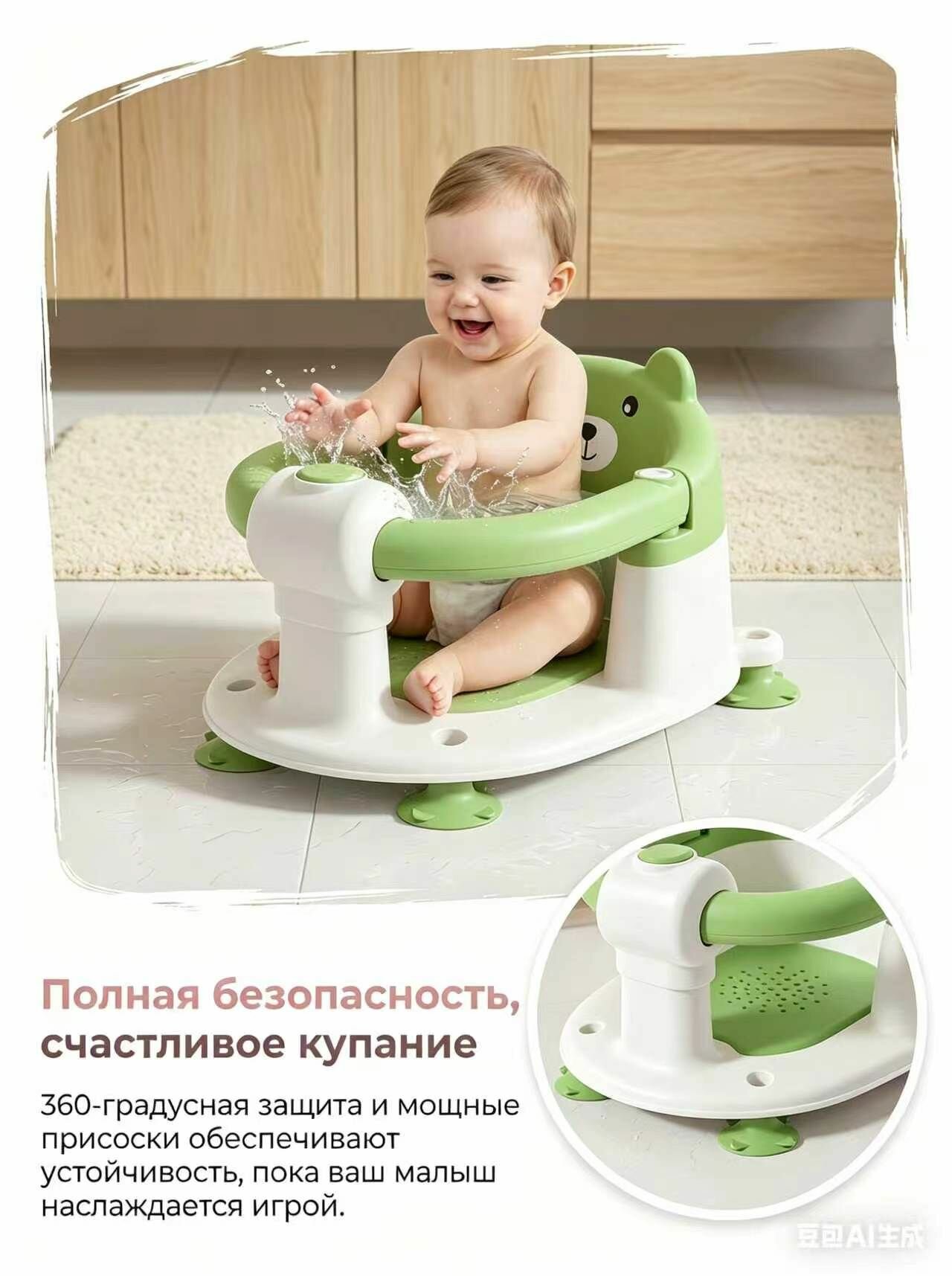 Стульчик для купания детский Мишка на присосках, пластик, 4 цвета