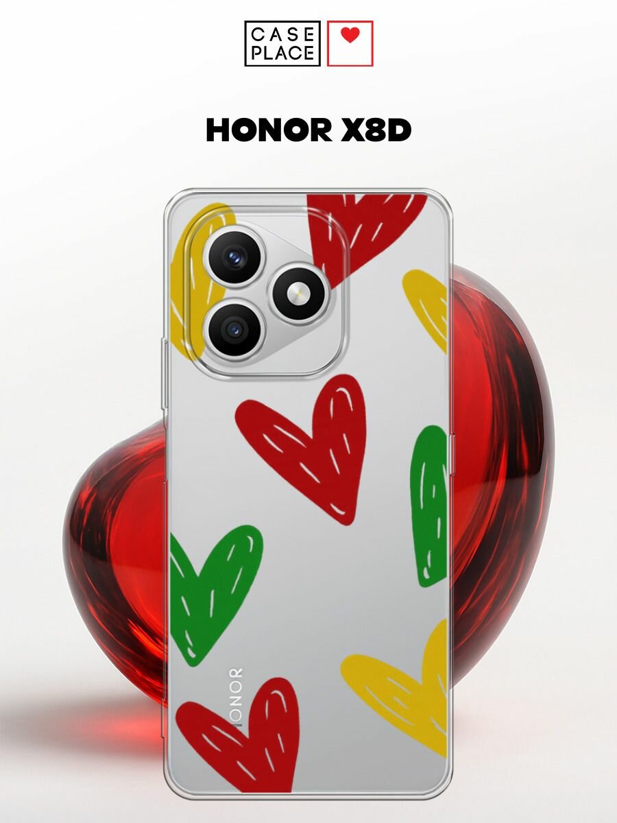 Чехол на Honor X8d / Хонор X8d с принтом Разноцветные сердца