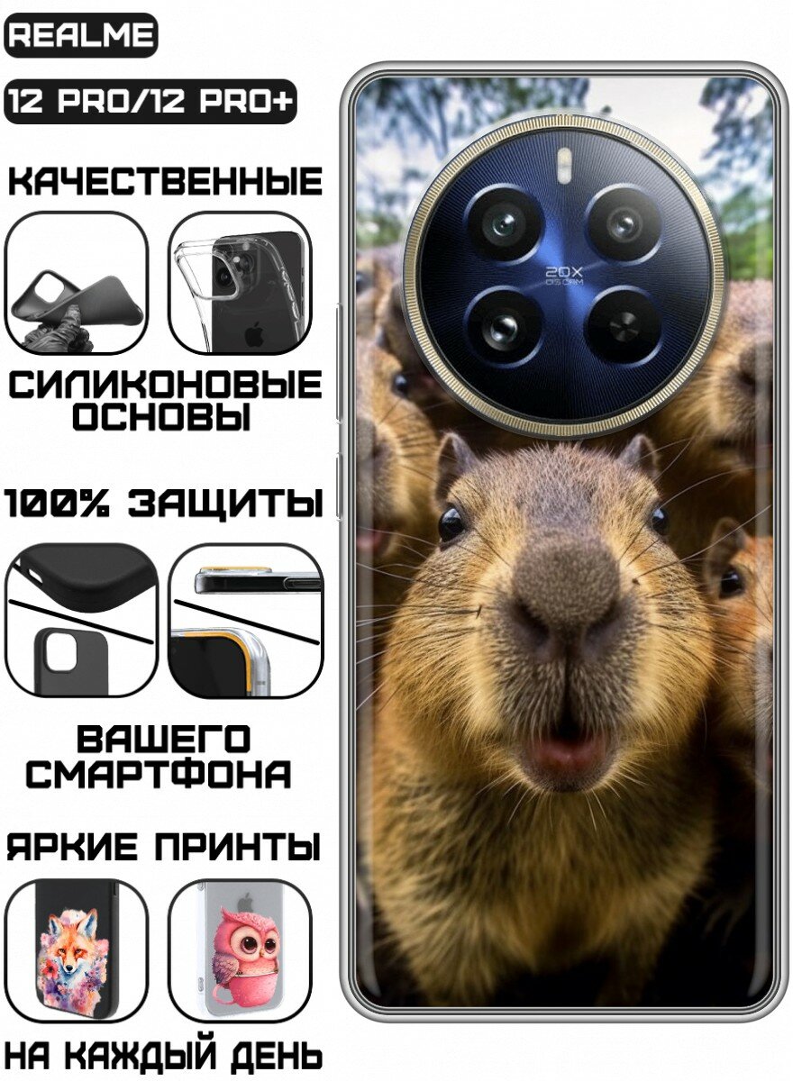Чехол для Realme 12 Pro, Realme 12 Pro Plus с принтом Капибары (Реалми 12 Про, Реалми 12 Про Плюс)