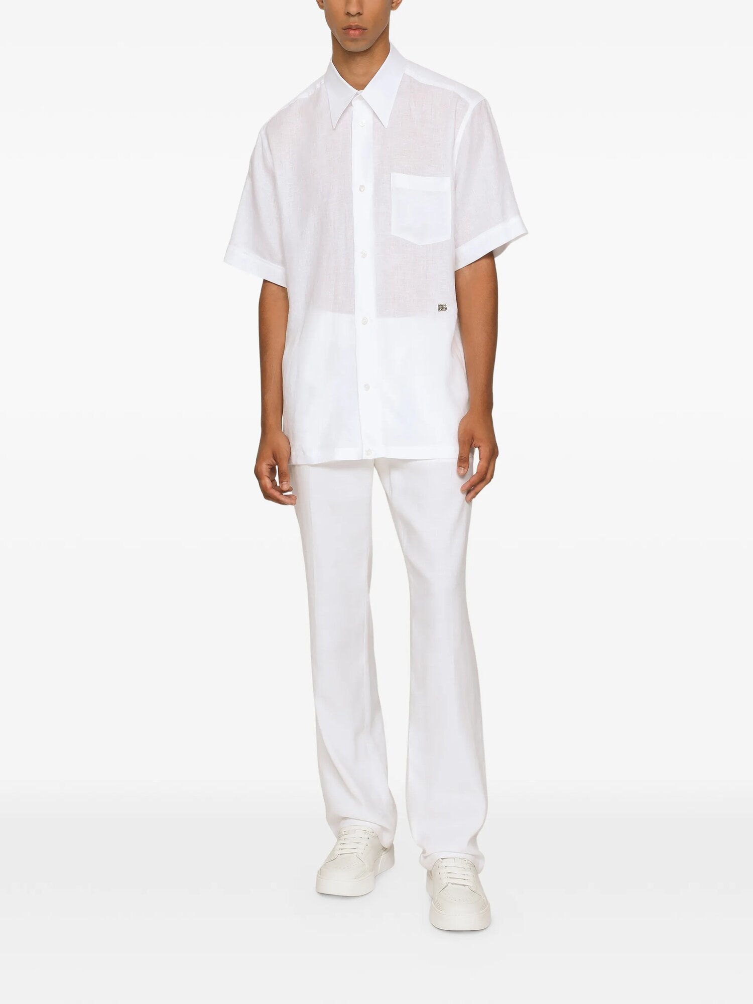 Рубашка DOLCE & GABBANA Hardware pocket shirt, размер 52, бежевый/белый — фото 1