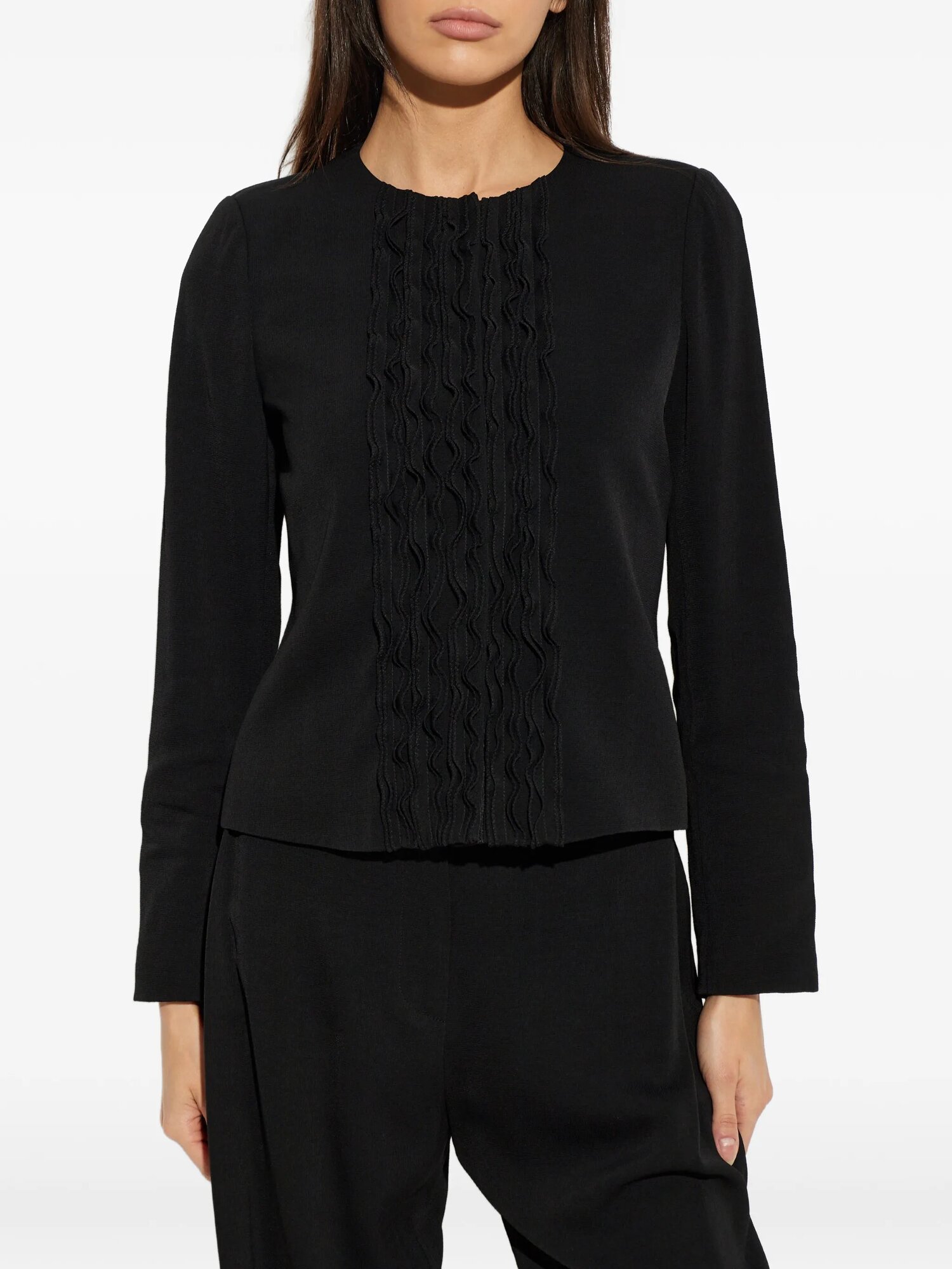 Куртка EMPORIO ARMANI Ruffle-trimmed round-neck jacket, размер 42 — фото 1
